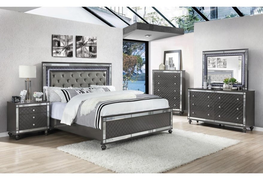 Brand New Grey 4pc Bedroom Set With LED Headboard & Mirror | Always ...