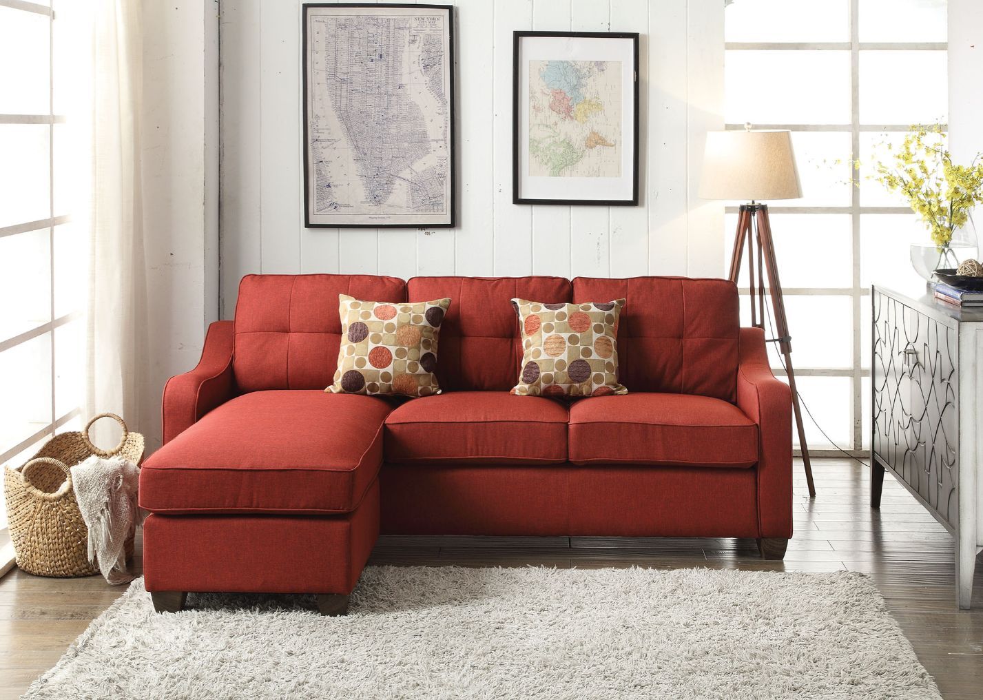 Brand New Reversible Red Linen Sectional Sofa | Always Below Retail ...
